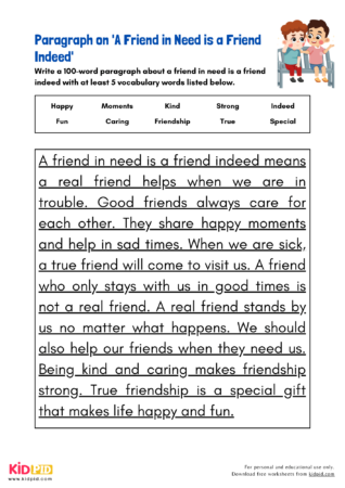 Paragraph on 'A Friend in Need is a Friend Indeed' - Kidpid