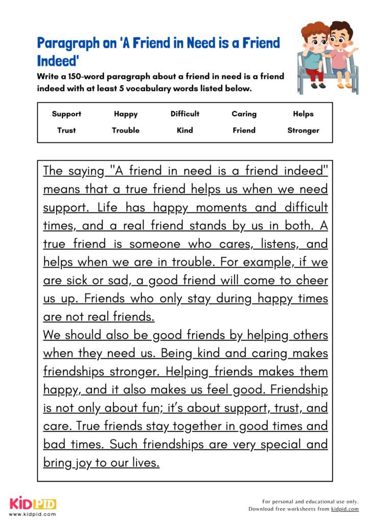 Paragraph on 'A Friend in Need is a Friend Indeed' - Kidpid