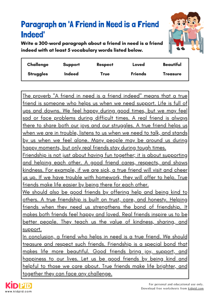 Paragraph on 'A Friend in Need is a Friend Indeed' - Kidpid