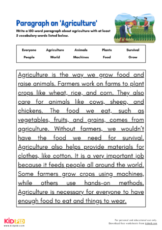 Paragraph on 'Agriculture' - Kidpid