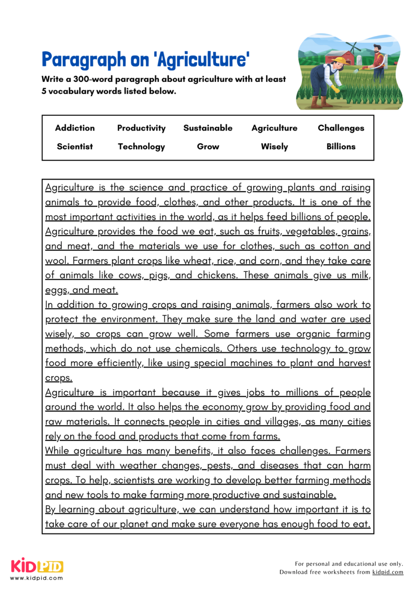 Paragraph on 'Agriculture' - Kidpid