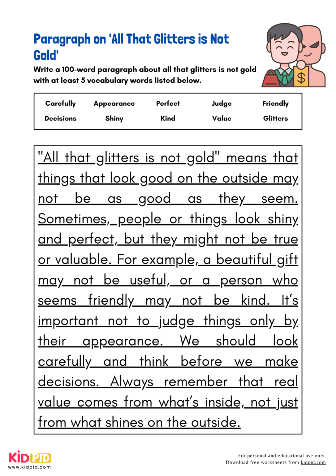 Paragraph on 'All That Glitters is not Gold' - Kidpid