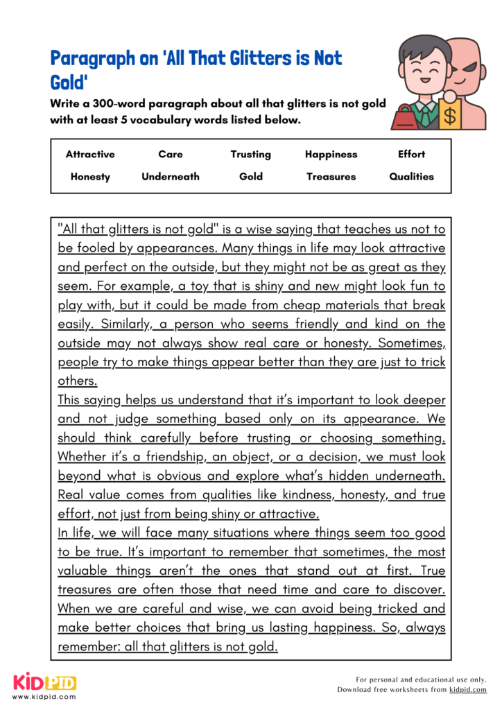 Paragraph on 'All That Glitters is not Gold' - Kidpid