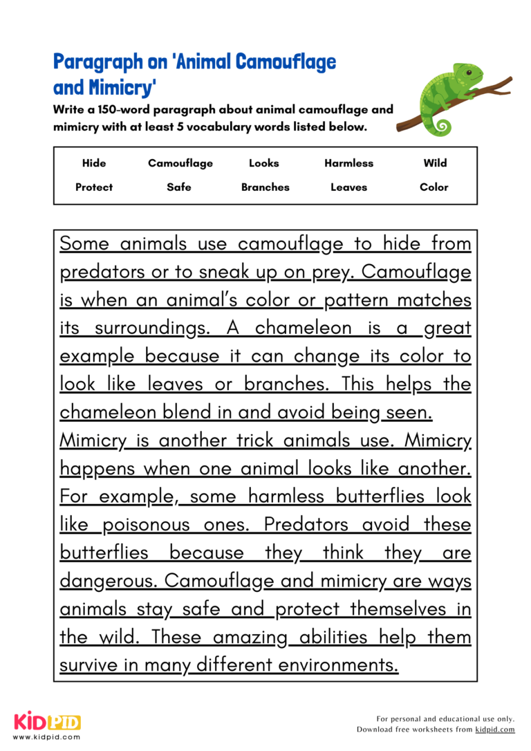 Paragraph on 'Animal Camouflage and Mimicry' - Kidpid