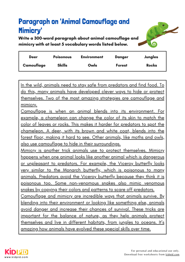 Paragraph on 'Animal Camouflage and Mimicry' - Kidpid