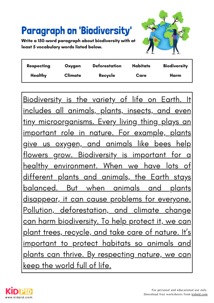 Paragraph on 'Biodiversity' - Kidpid