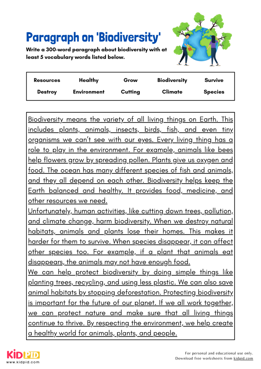 Paragraph on 'Biodiversity' - Kidpid