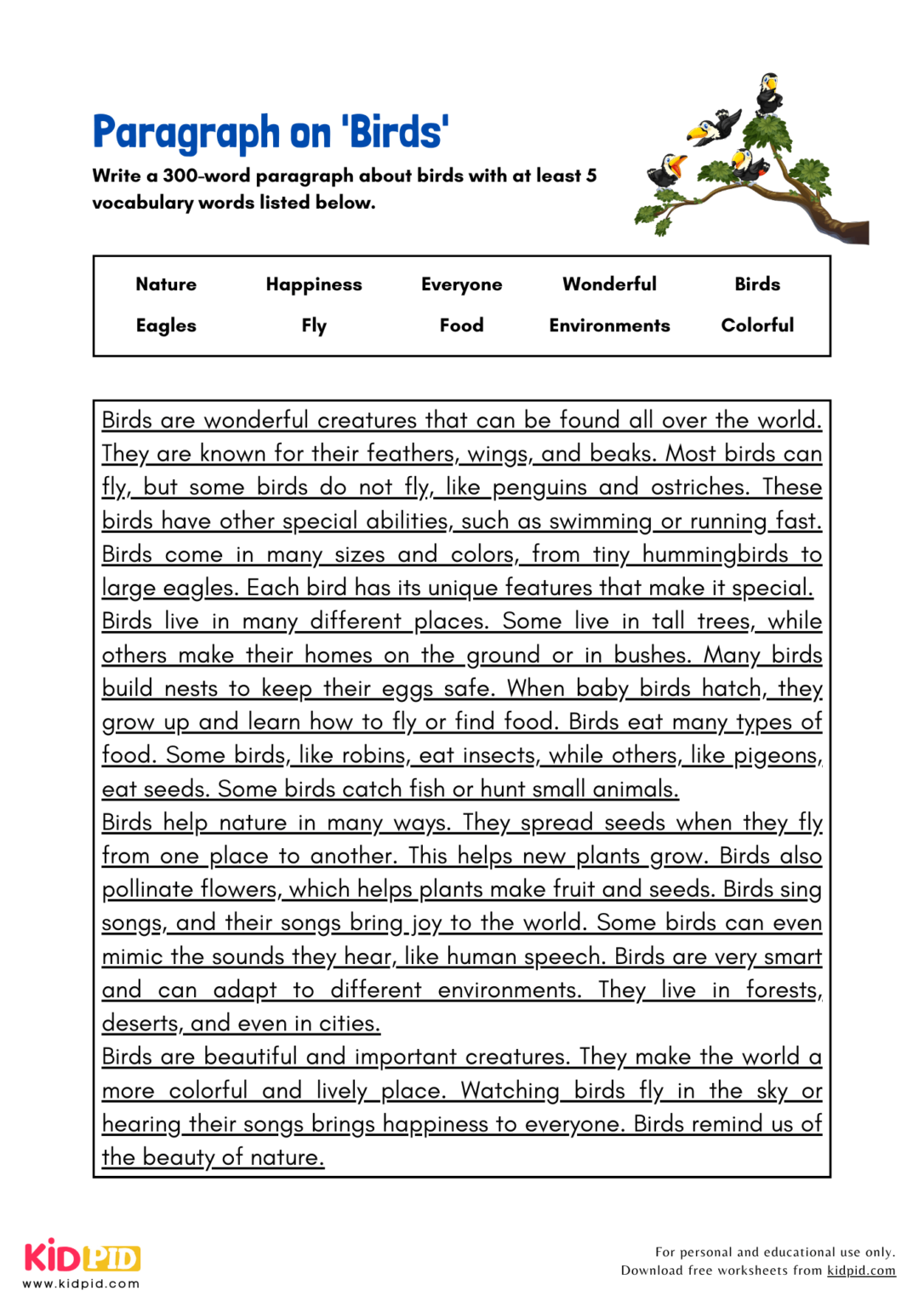 Paragraph on 'Birds' - Kidpid