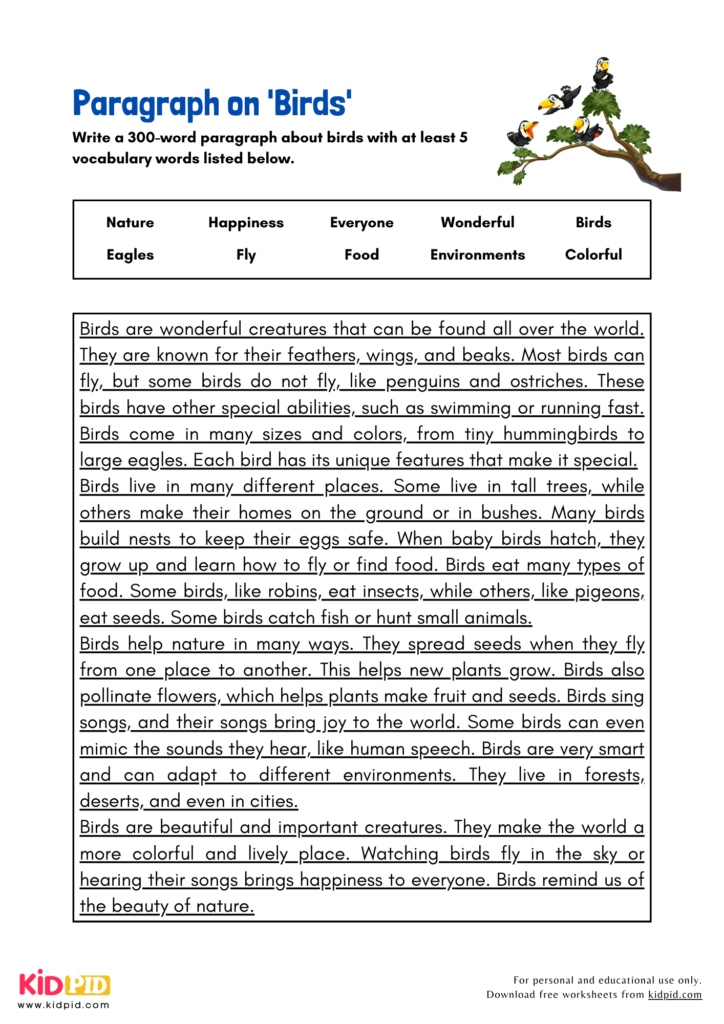 Paragraph on 'Birds' - Kidpid