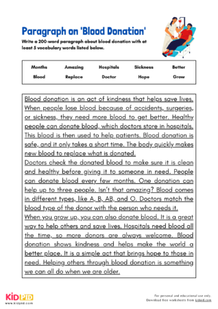 Paragraph on 'Blood Donation' - Kidpid