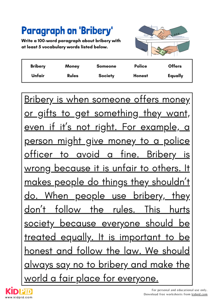 Paragraph on 'Bribery' - Kidpid
