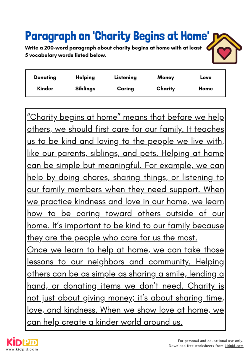 Paragraph on 'Charity Begins at Home' - Kidpid