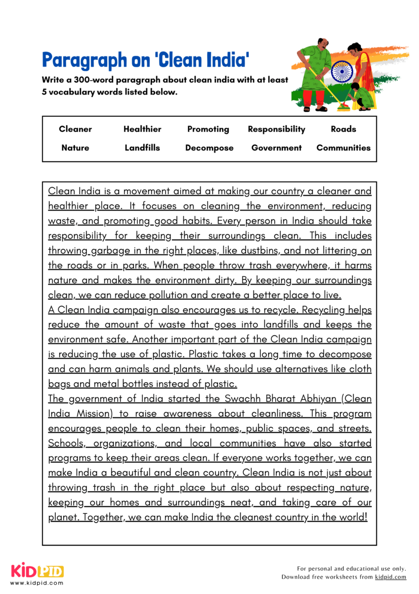 Paragraph on 'Clean India' - Kidpid