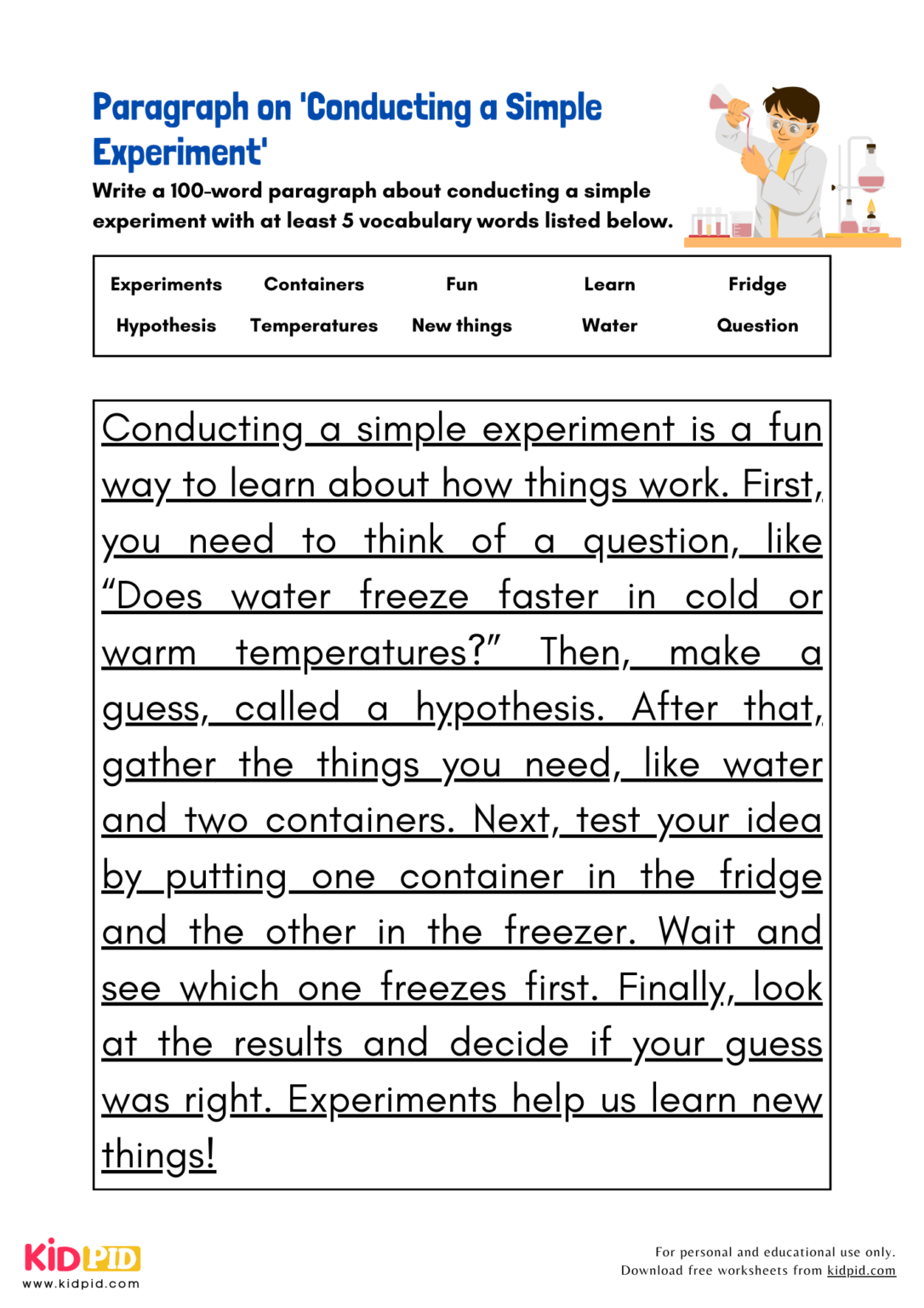 Paragraph on 'Conducting a Simple Experiment' - Kidpid