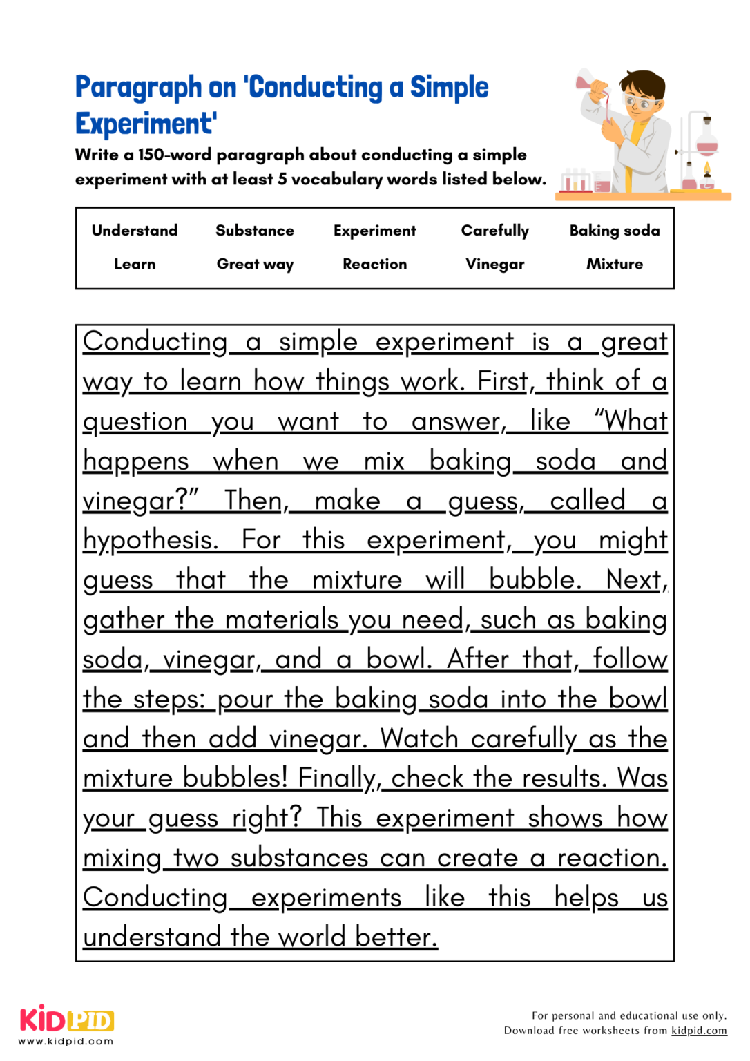 Paragraph on 'Conducting a Simple Experiment' - Kidpid