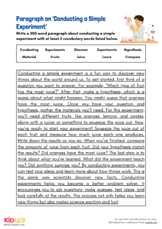 Paragraph on 'Conducting a Simple Experiment' - Kidpid