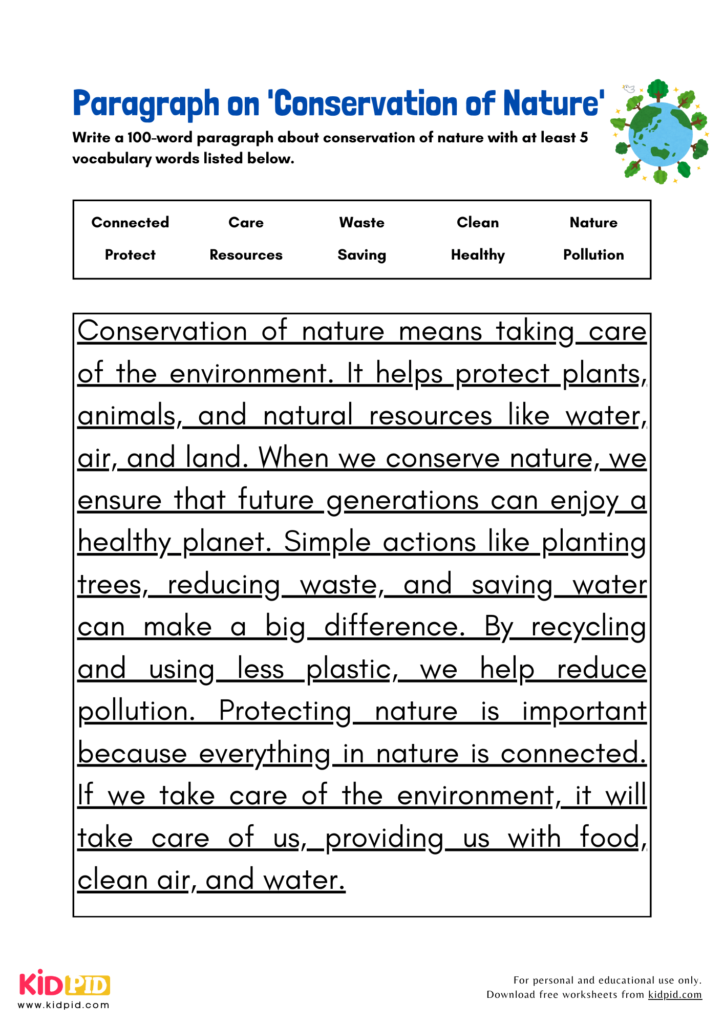 Paragraph on 'Conservation of Nature' - Kidpid