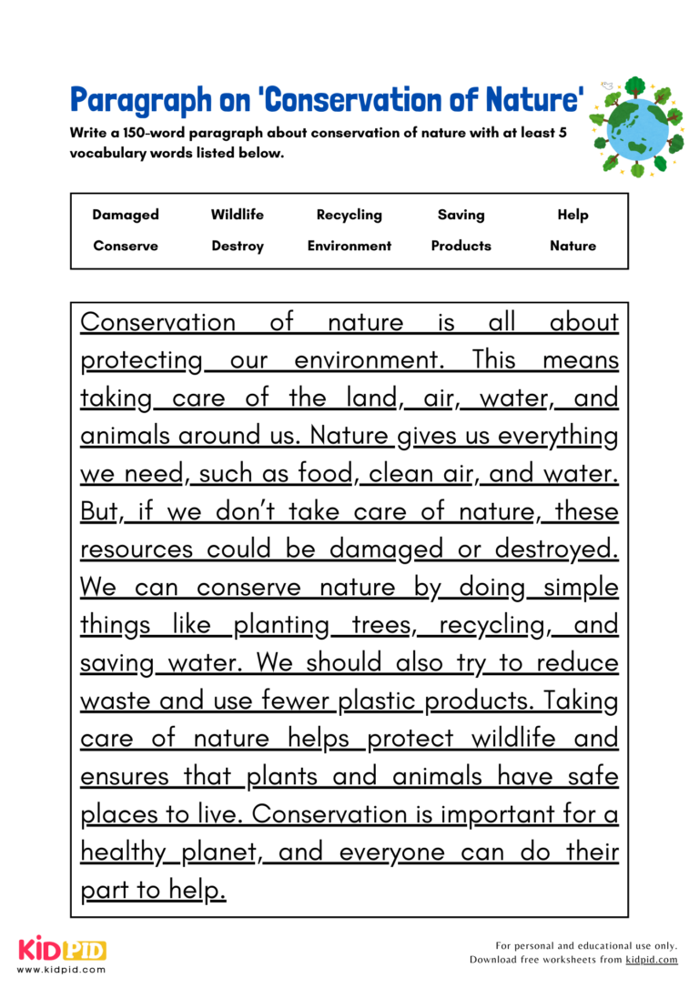 Paragraph on 'Conservation of Nature' - Kidpid