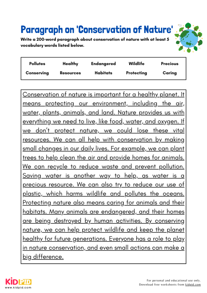 Paragraph on 'Conservation of Nature' - Kidpid