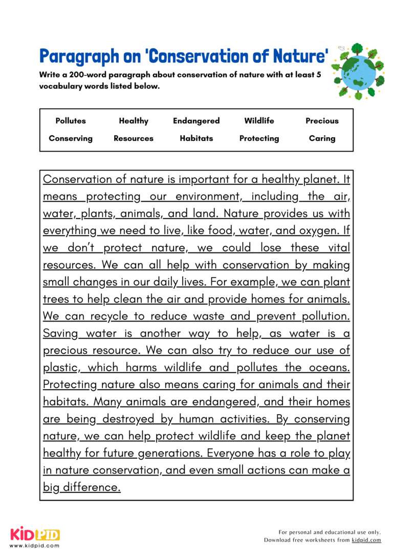 Paragraph on 'Conservation of Nature' - Kidpid
