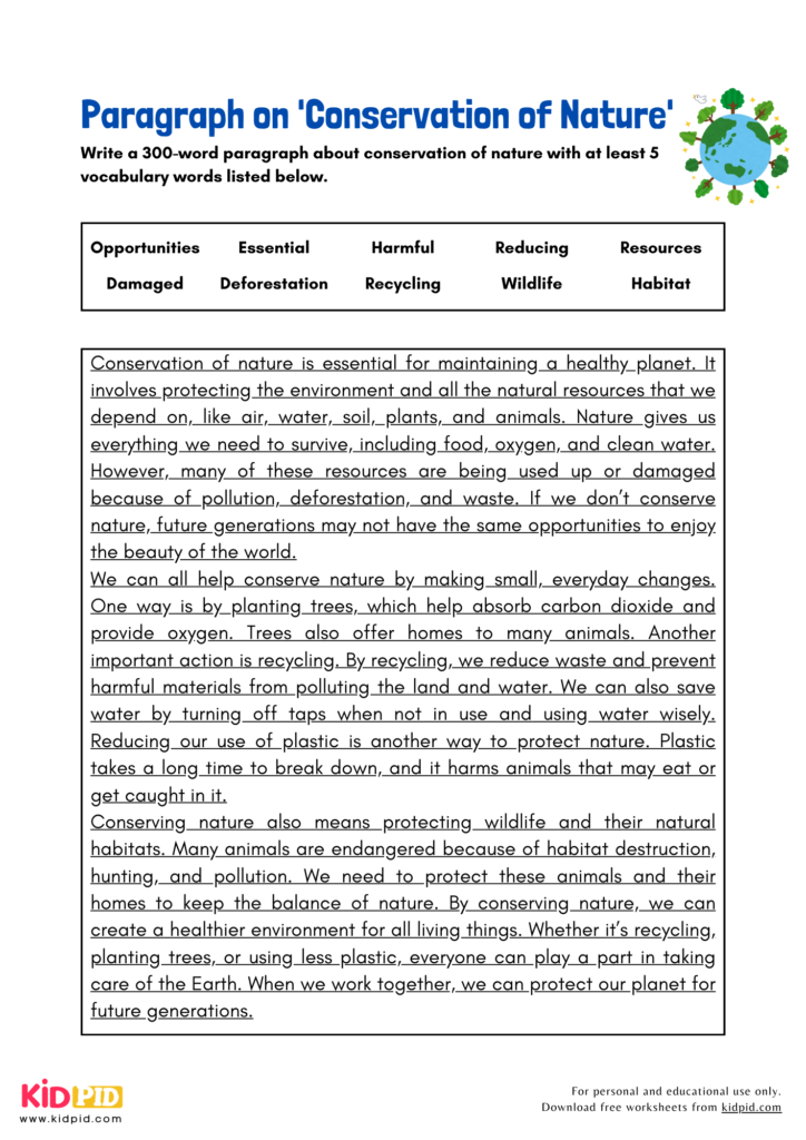 Paragraph on 'Conservation of Nature' - Kidpid
