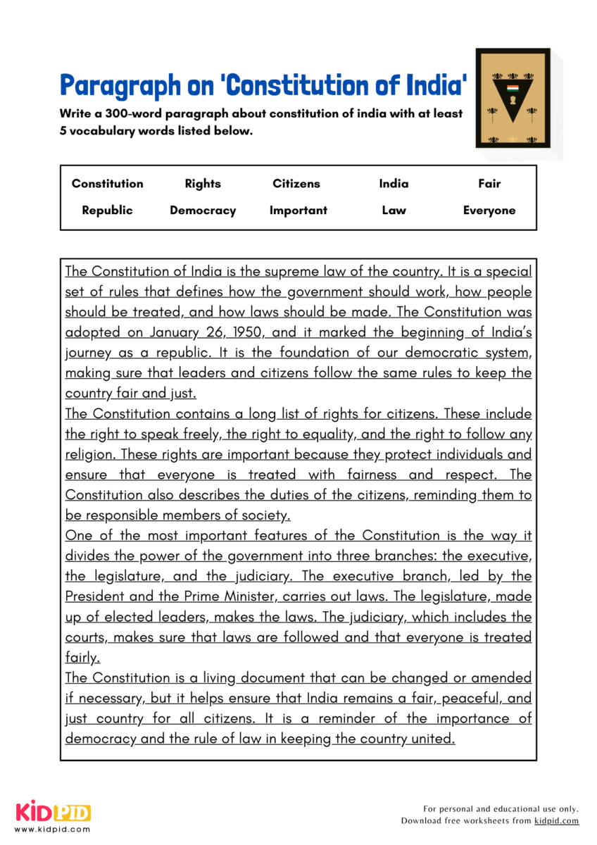 Paragraph on 'Constitution of India' - Kidpid