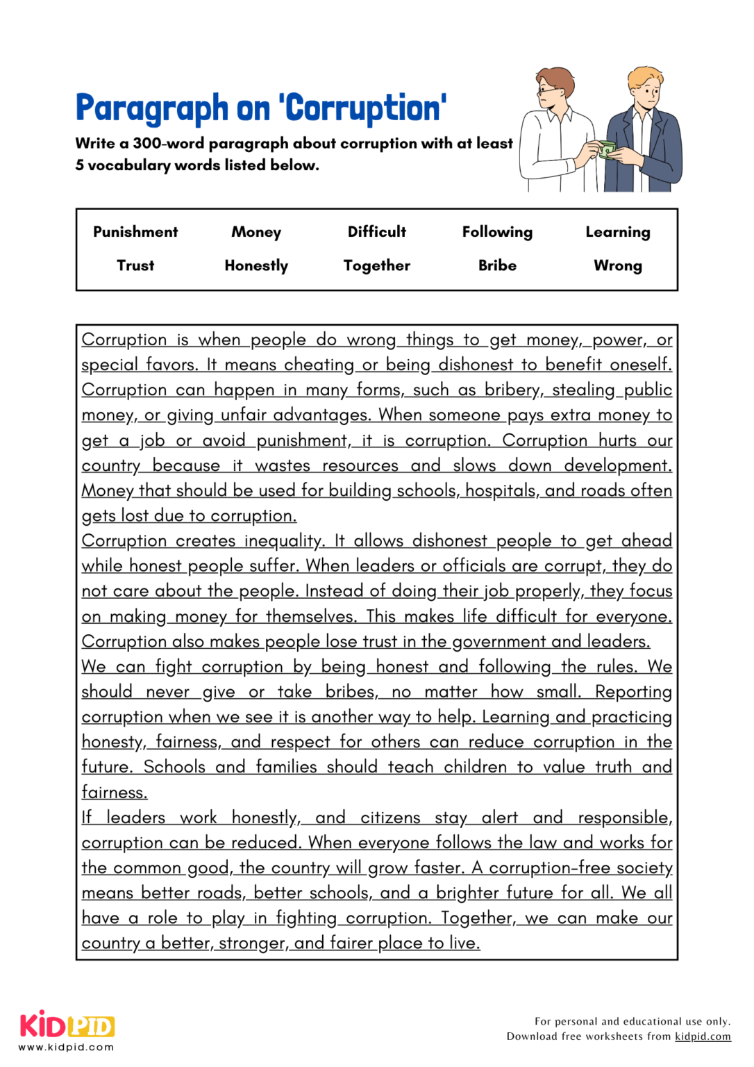 Paragraph on 'Corruption' - Kidpid