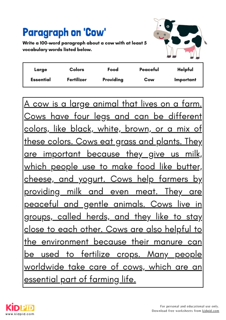 Paragraph on 'Cow' - Kidpid