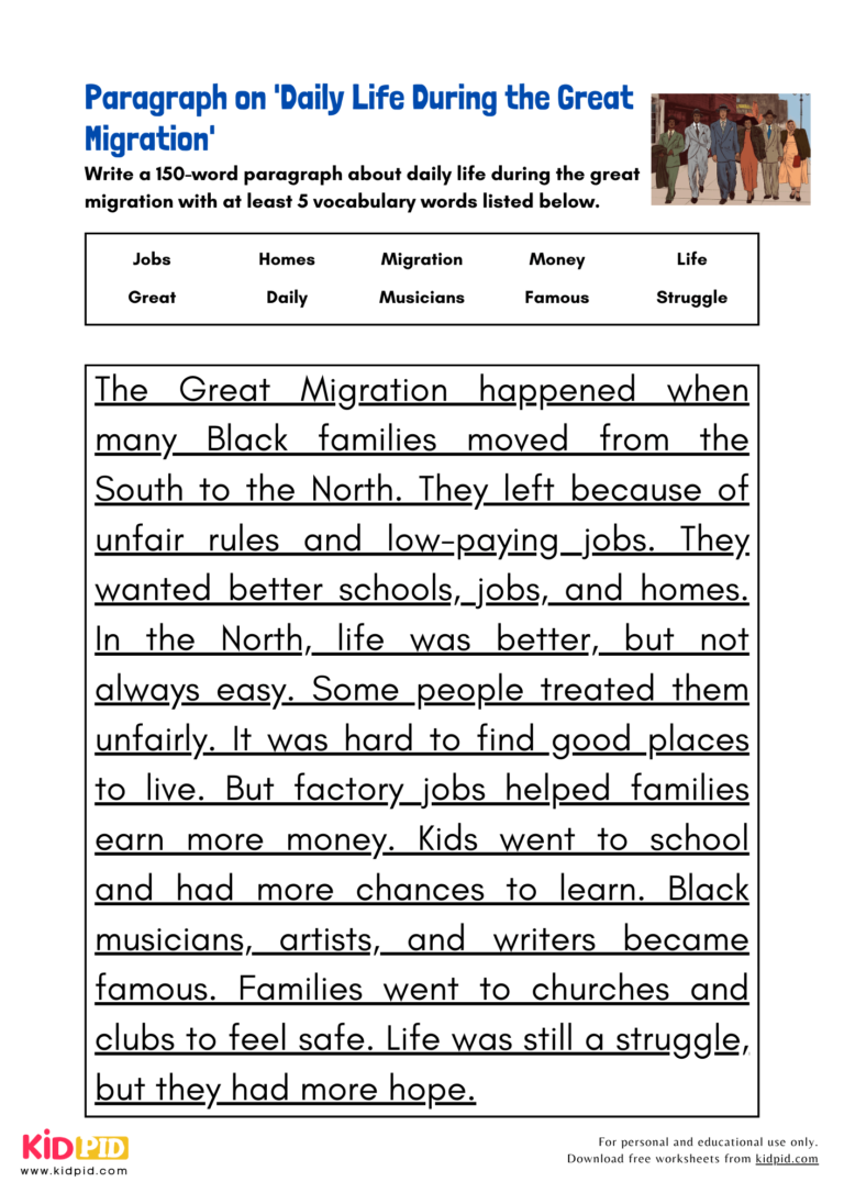 Paragraph on 'Daily Life During the Great Migration' - Kidpid