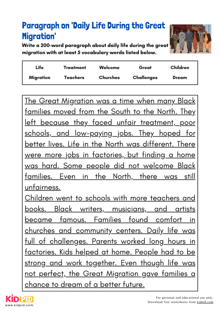 Paragraph on 'Daily Life During the Great Migration' - Kidpid