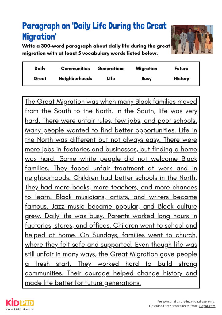 Paragraph on 'Daily Life During the Great Migration' - Kidpid