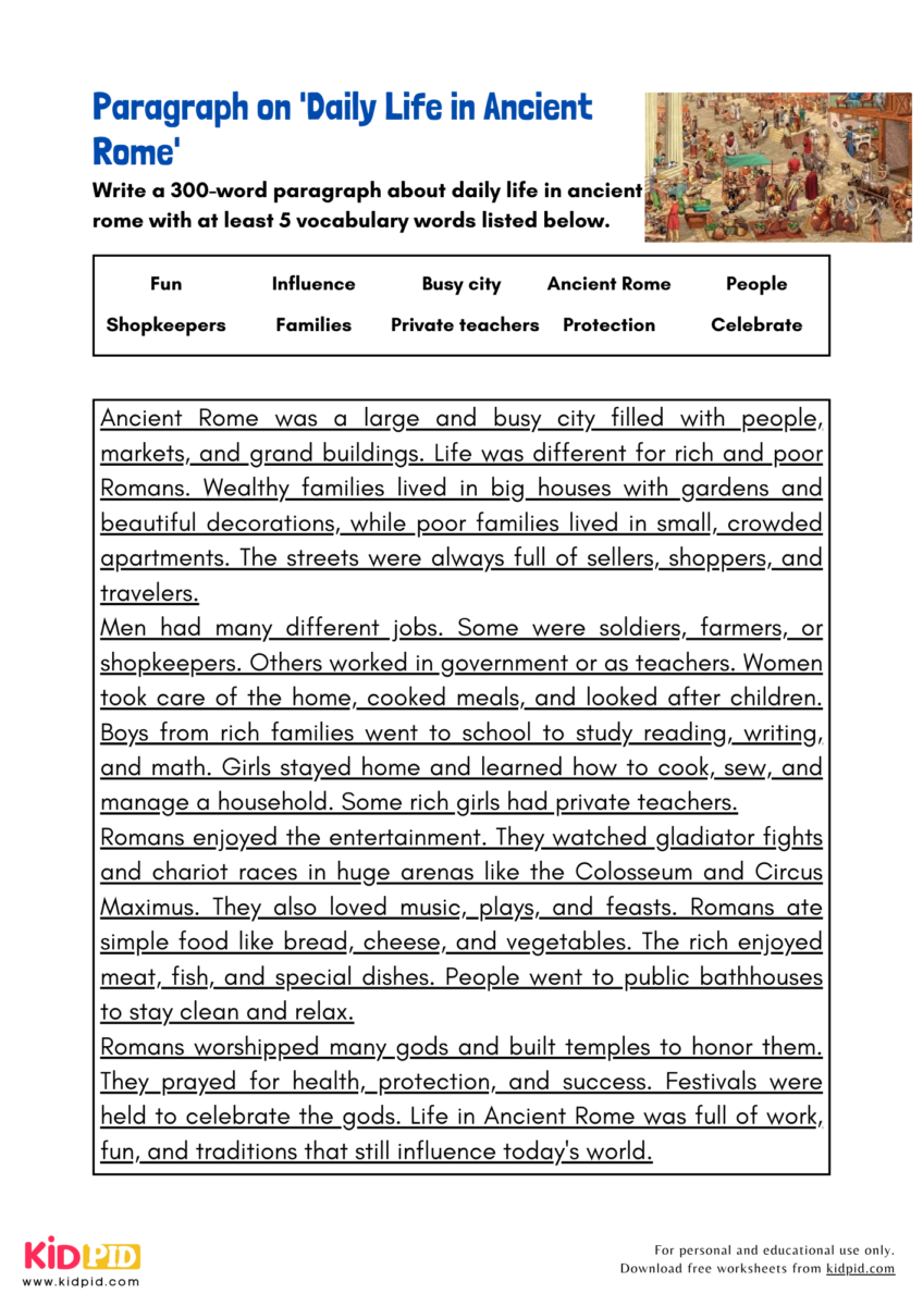 Paragraph on 'Daily Life in Ancient Rome' - Kidpid