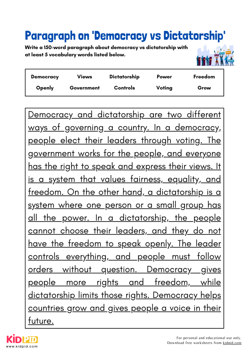 Paragraph on 'Democracy vs Dictatorship' - Kidpid