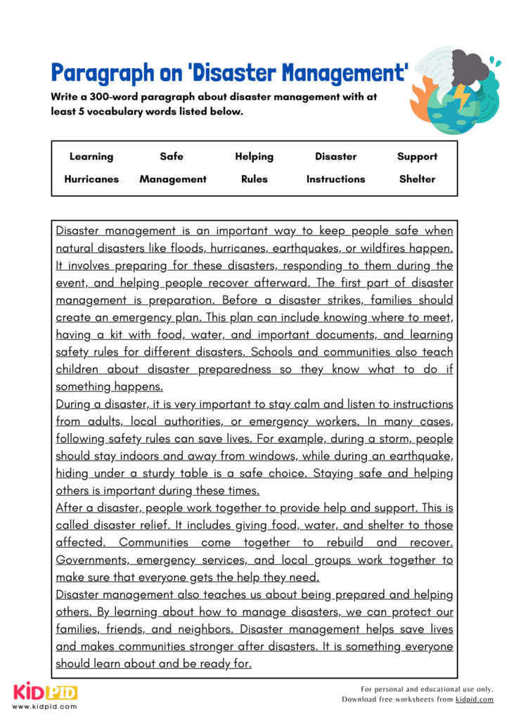 Paragraph on 'Disaster Management' - Kidpid