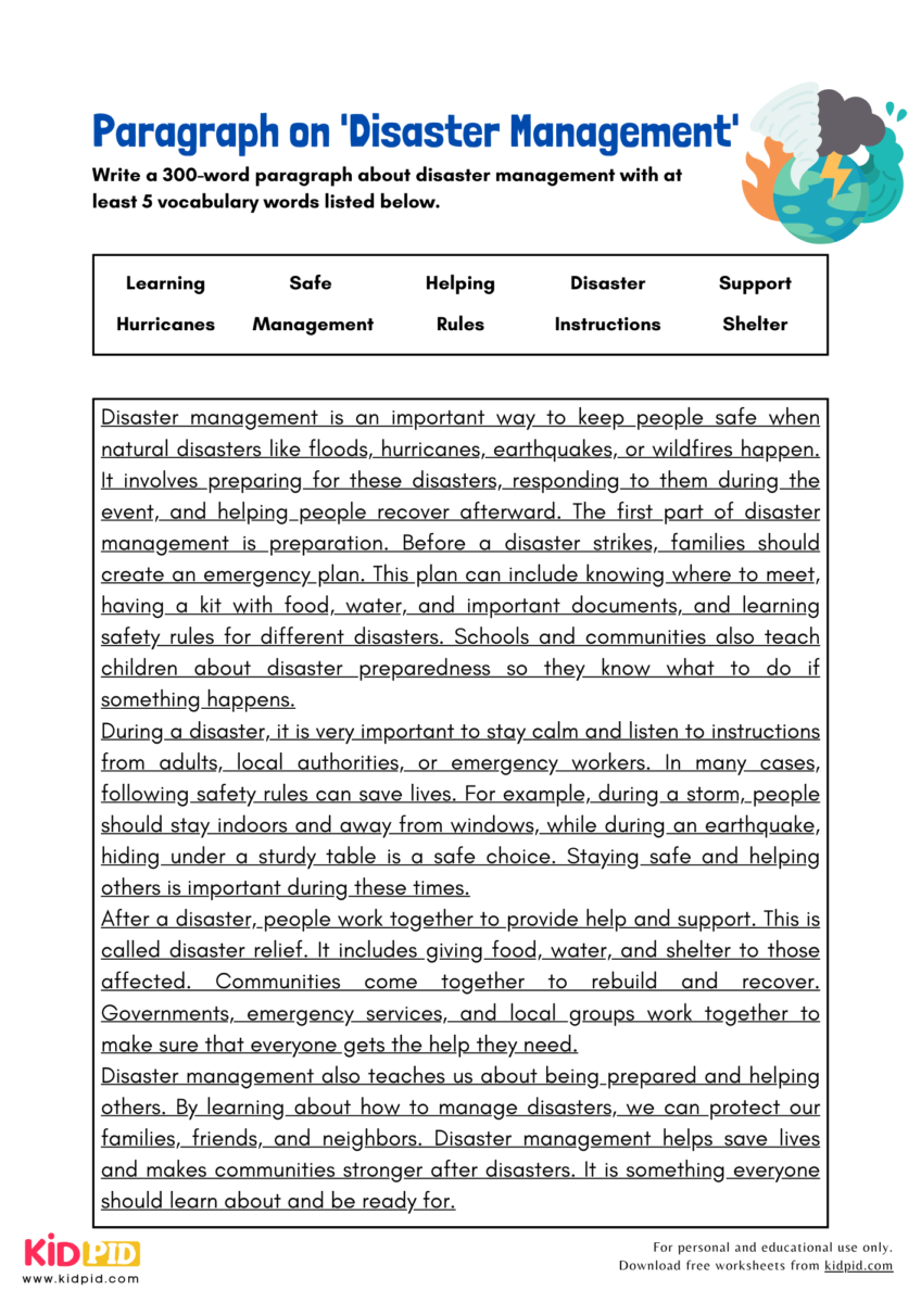 Paragraph on 'Disaster Management' - Kidpid