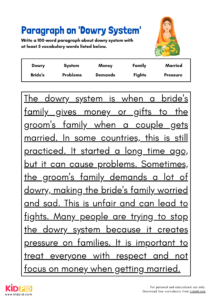 Paragraph on 'Dowry System' - Kidpid