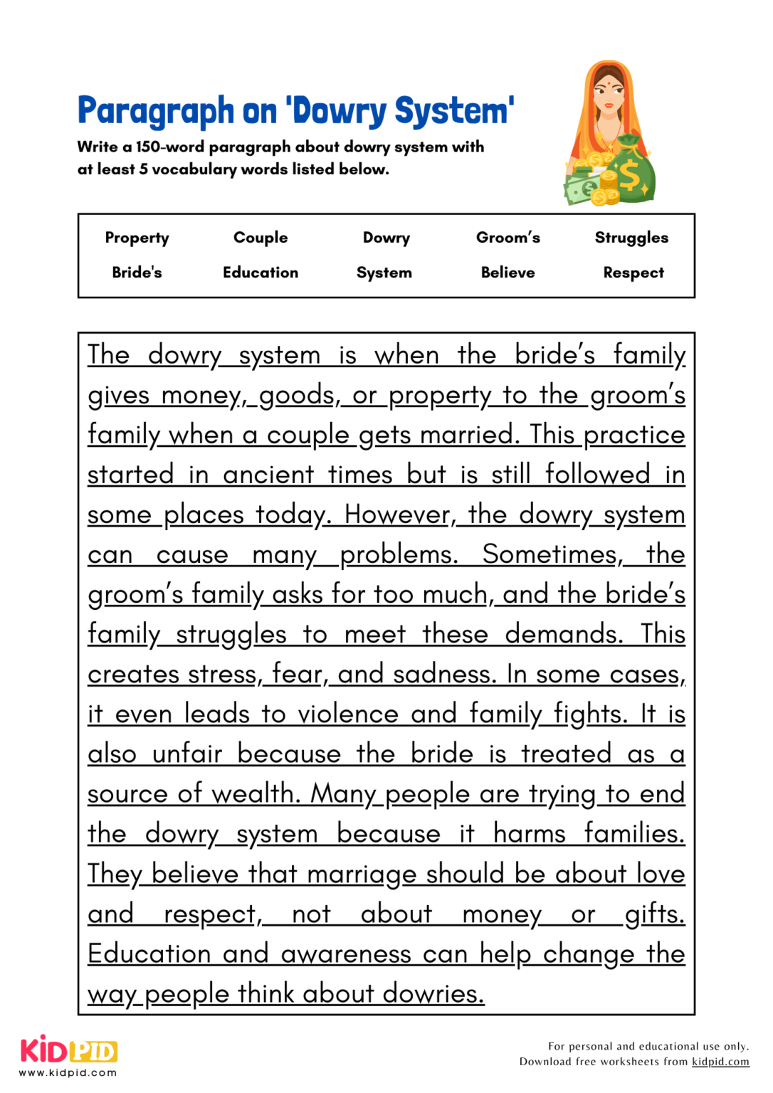 Paragraph on 'Dowry System' - Kidpid