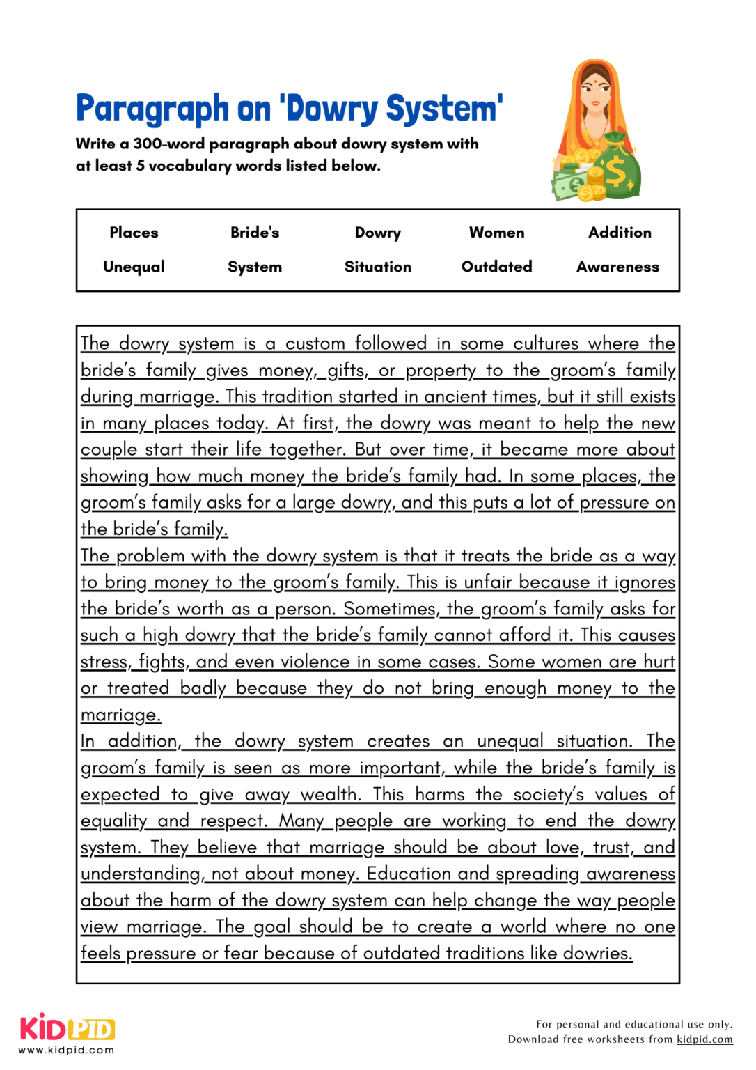 Paragraph on 'Dowry System' - Kidpid