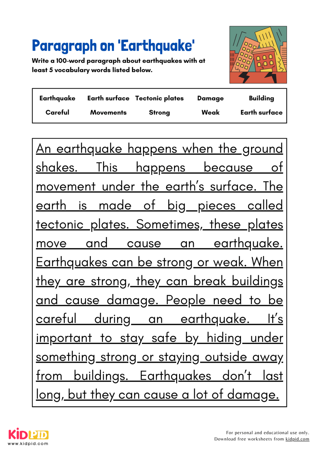 Paragraph on 'Earthquake' - Kidpid