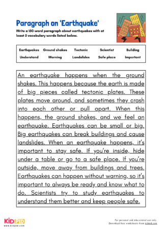 Paragraph on 'Earthquake' - Kidpid