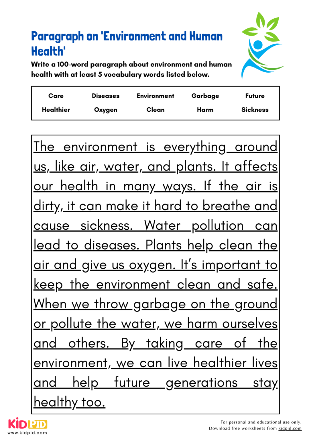 Paragraph on 'Environment and Human Health' - Kidpid