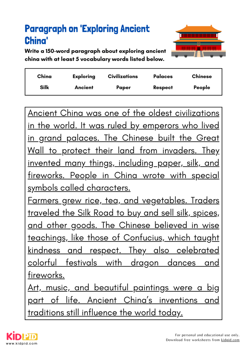 Paragraph on 'Exploring Ancient China' - Kidpid
