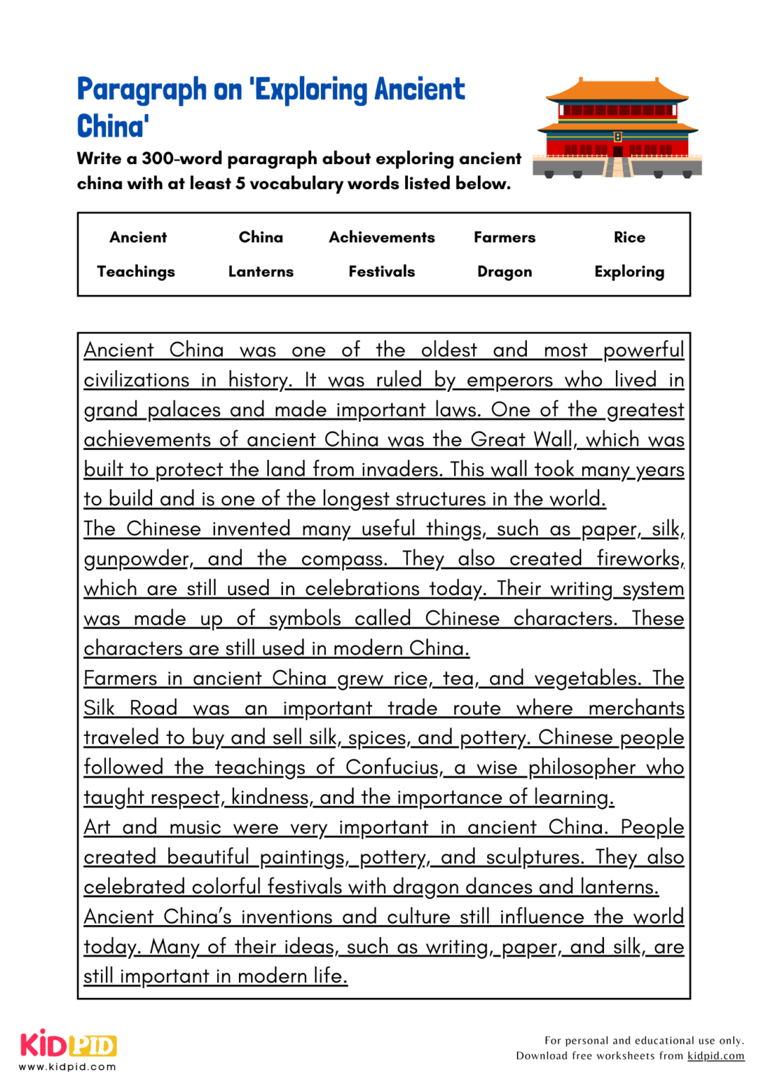 Paragraph on 'Exploring Ancient China' - Kidpid