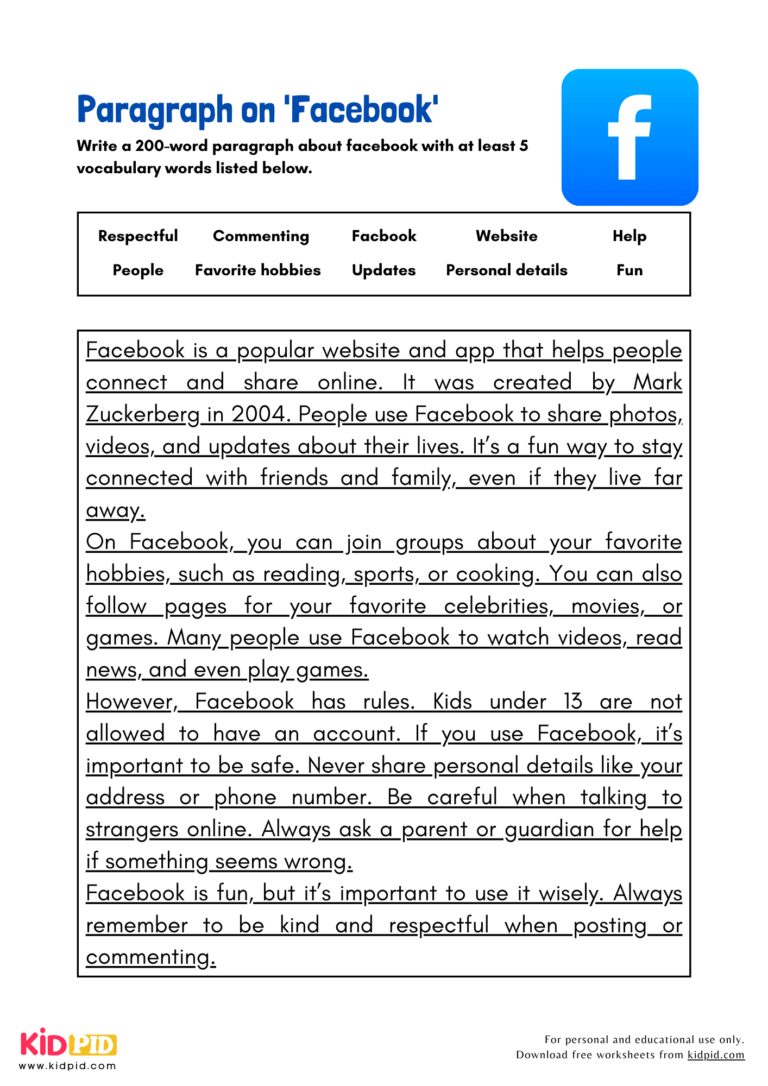 Paragraph on 'Facebook' - Kidpid