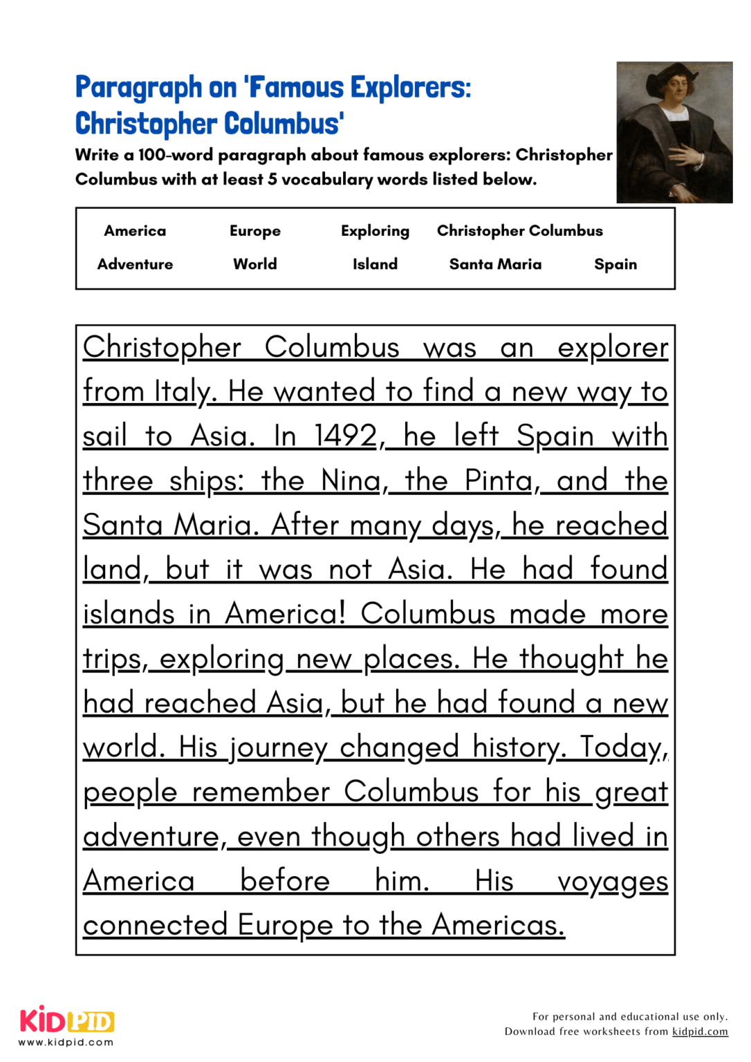 Paragraph on 'Famous Explorers: Christopher Columbus' - Kidpid