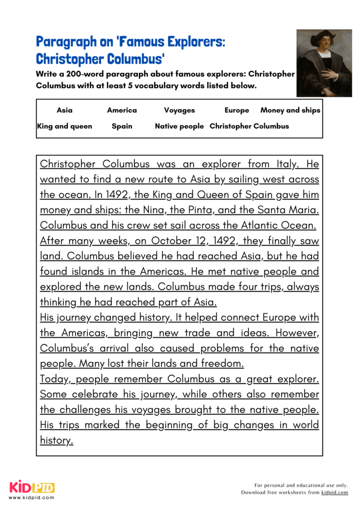 Paragraph on 'Famous Explorers: Christopher Columbus' - Kidpid