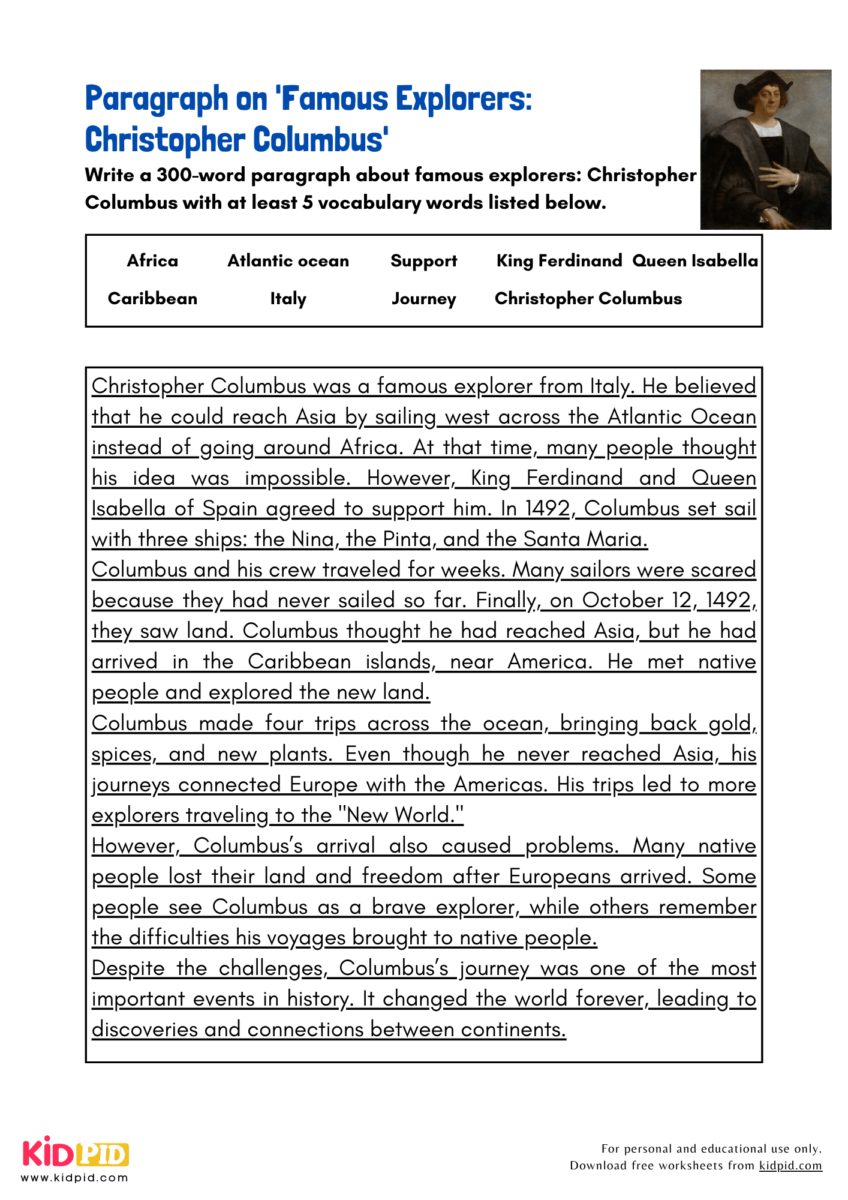 Paragraph on 'Famous Explorers: Christopher Columbus' - Kidpid