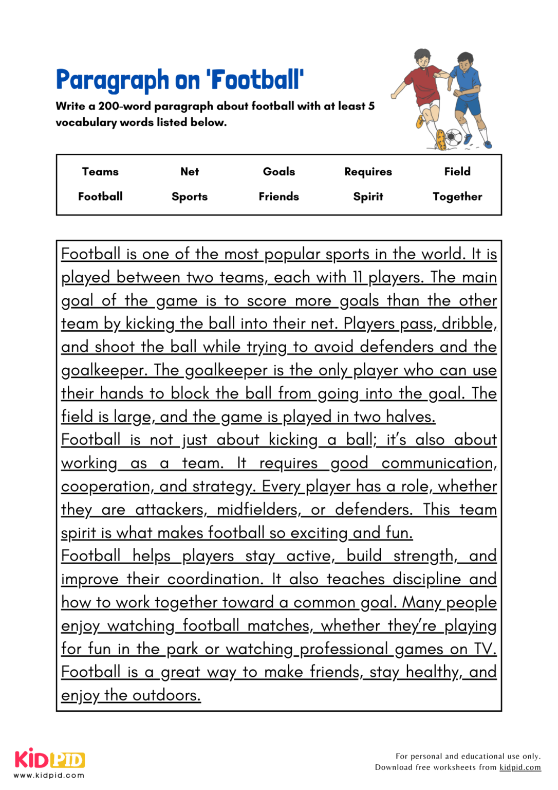 Paragraph on 'Football' - Kidpid