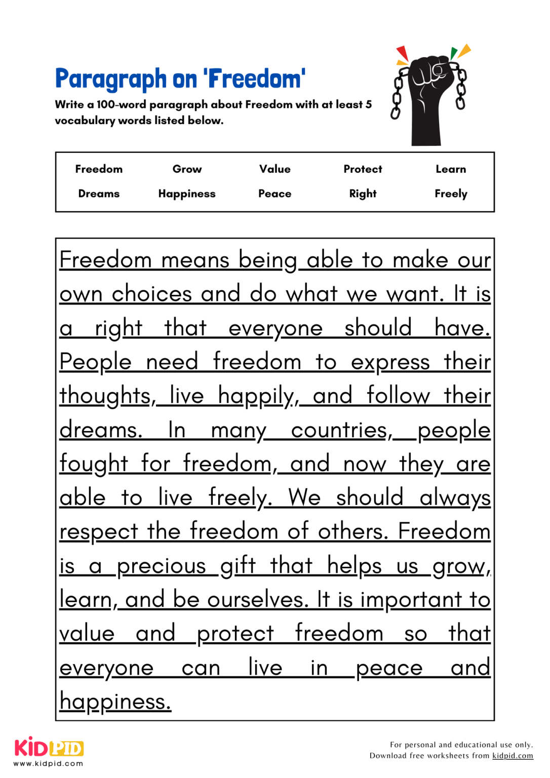 Paragraph on 'Freedom' - Kidpid