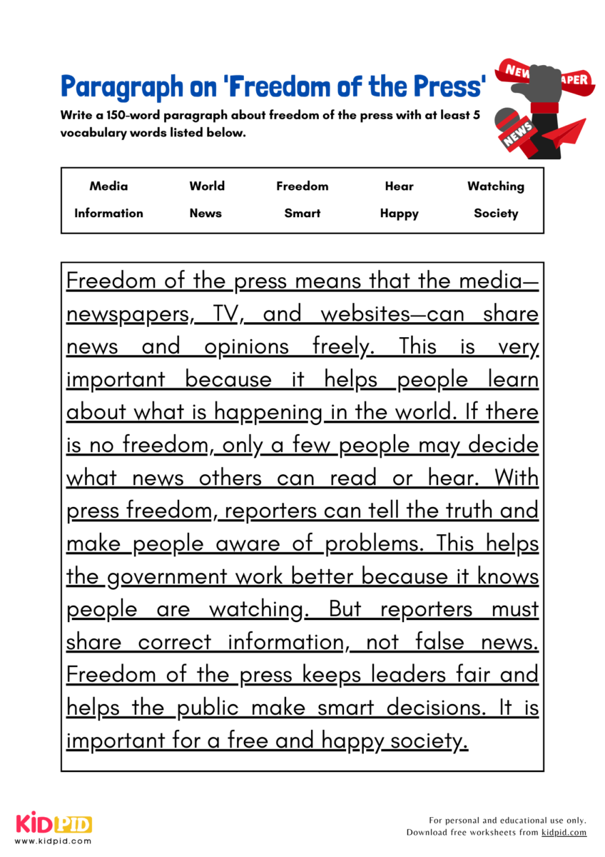 Paragraph on 'Freedom of the Press' - Kidpid